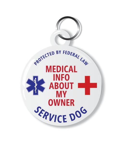 SERVICE DOG Smart Medical ID - WHITE Round Steel Tag - 30 mm.
